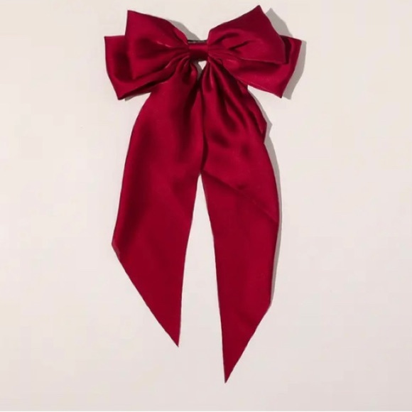 Accessories | Big Satin Easy Clip On Hair Bow Deep Red Barrette Ribbon ...